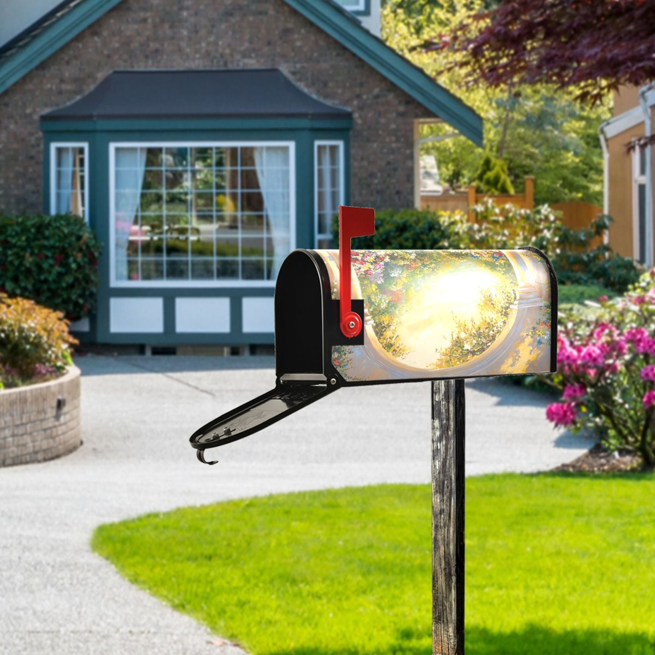 Balcony Sunshine Flowers Mailbox Cover Magnetic Standard Size Post Box ...