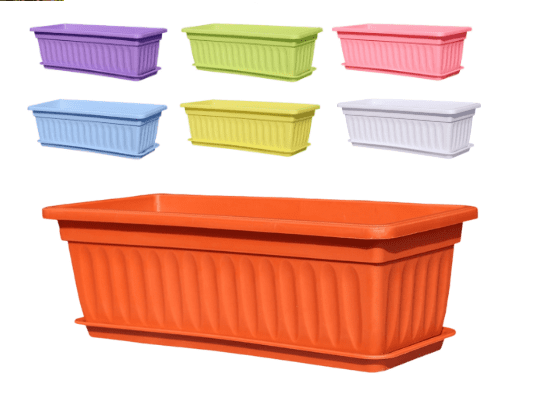 Balcony Window Box Planter, Rectangular Flower Pot with Drainage Tray ...