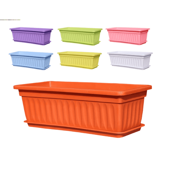 Balcony Window Box Planter, Rectangular Flower Pot with Drainage Tray ...