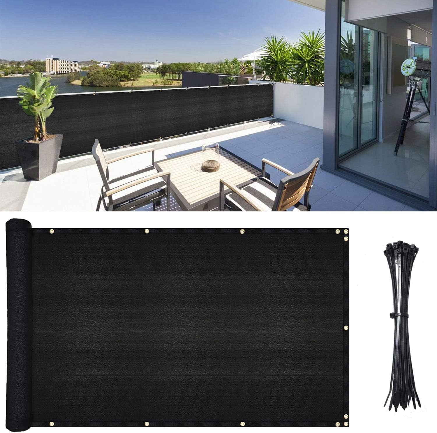 Balcony privacy screen protector, 3.5 feet x 16.5 feet, including 35 ...