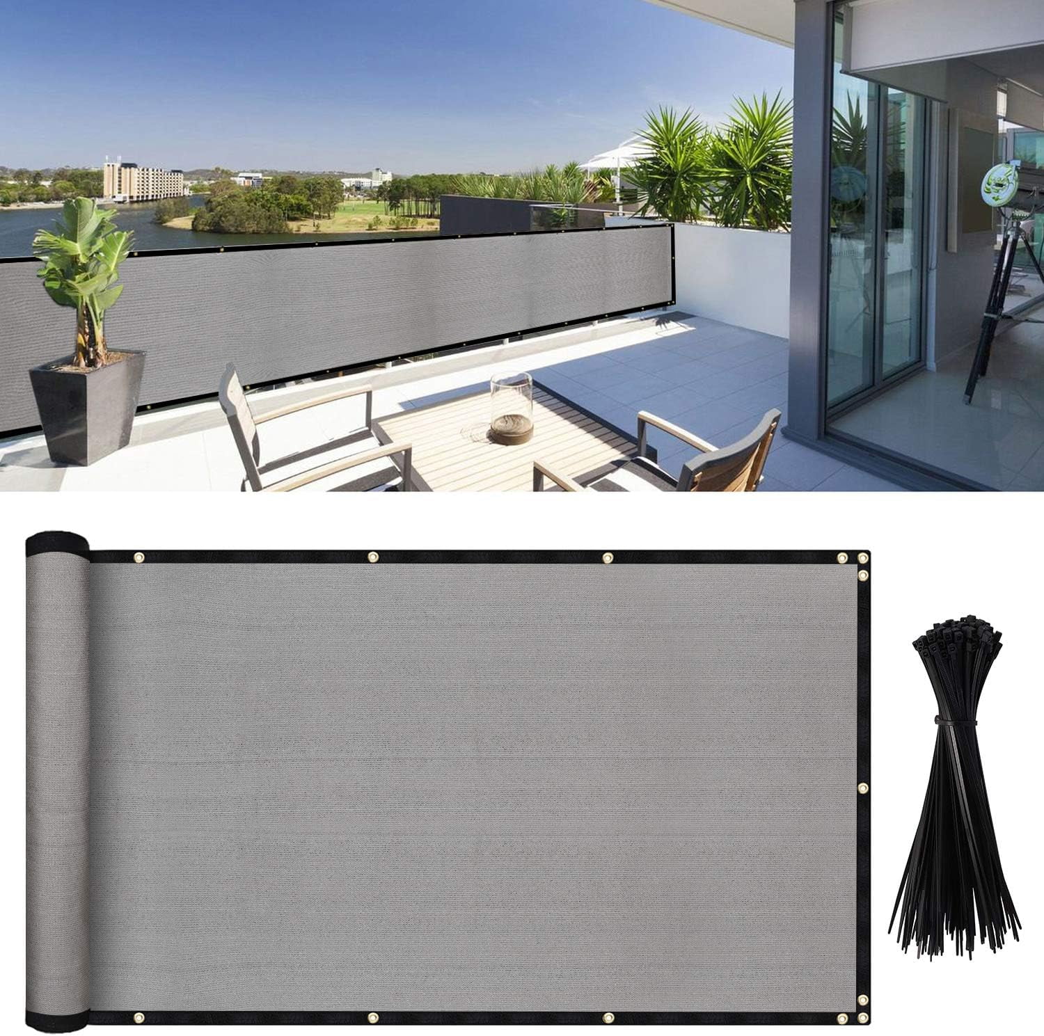 Balcony privacy screen protector, 3.5 feet x 16.5 feet, including 35 ...