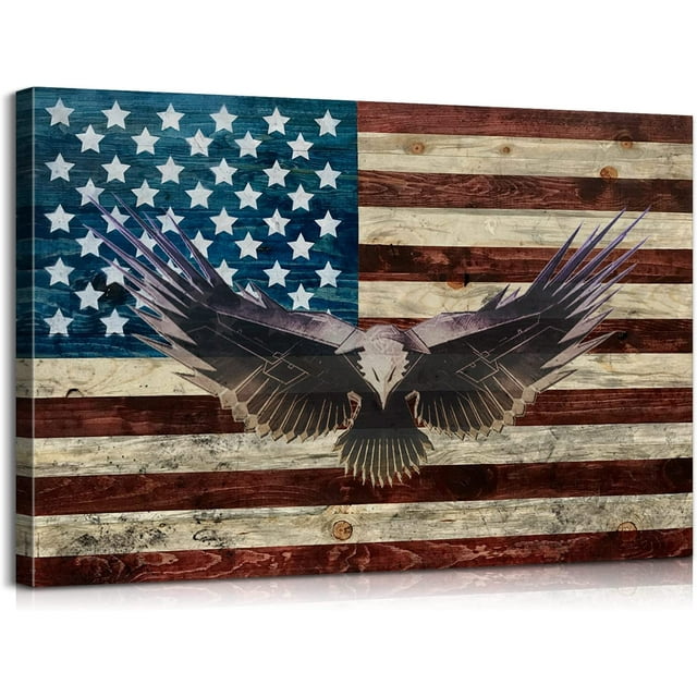 Bald Eagle American Flag Canvas Wall Art Cool Eagle American Flags Wall ...