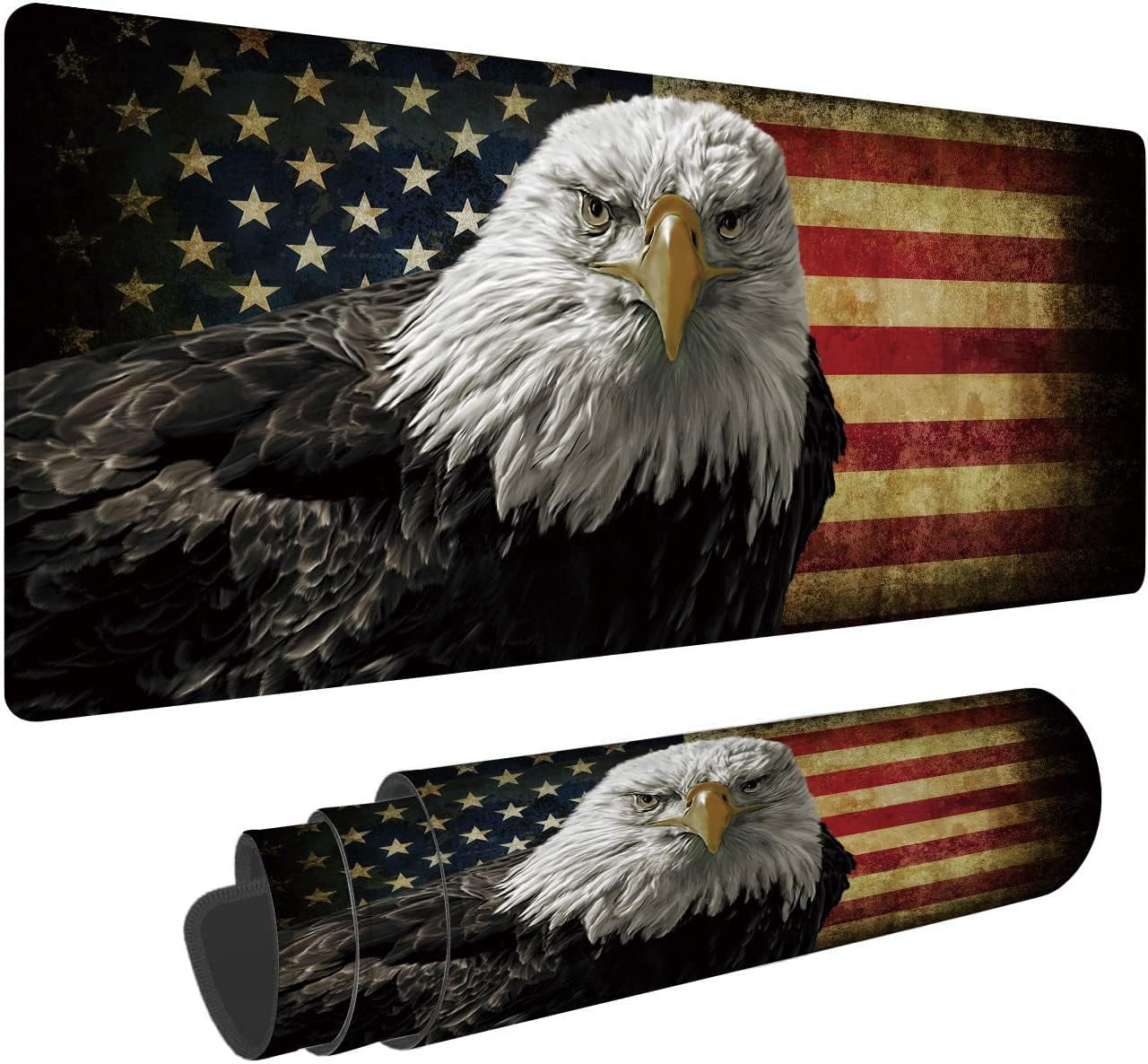 Bald Eagle on American Flag Gaming Mouse Pad Large Mouse Mat XL Desk ...