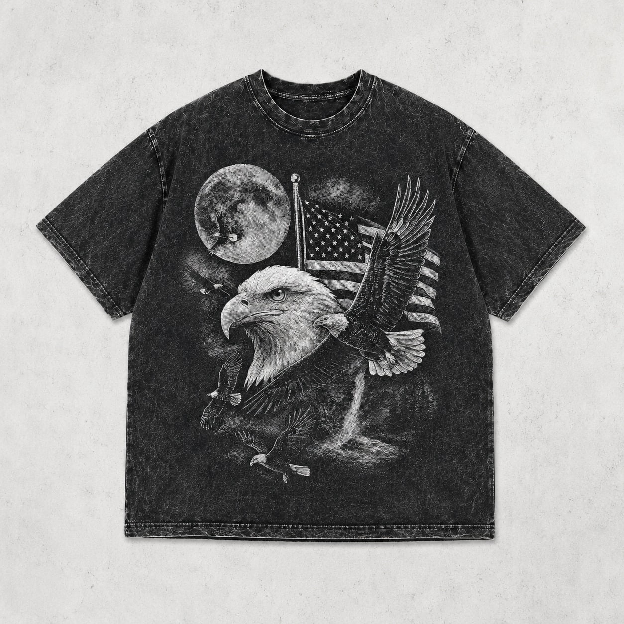 Bald Eagle American Flag Mineral Wash T-Shirt | Vintage Faded Graphic ...