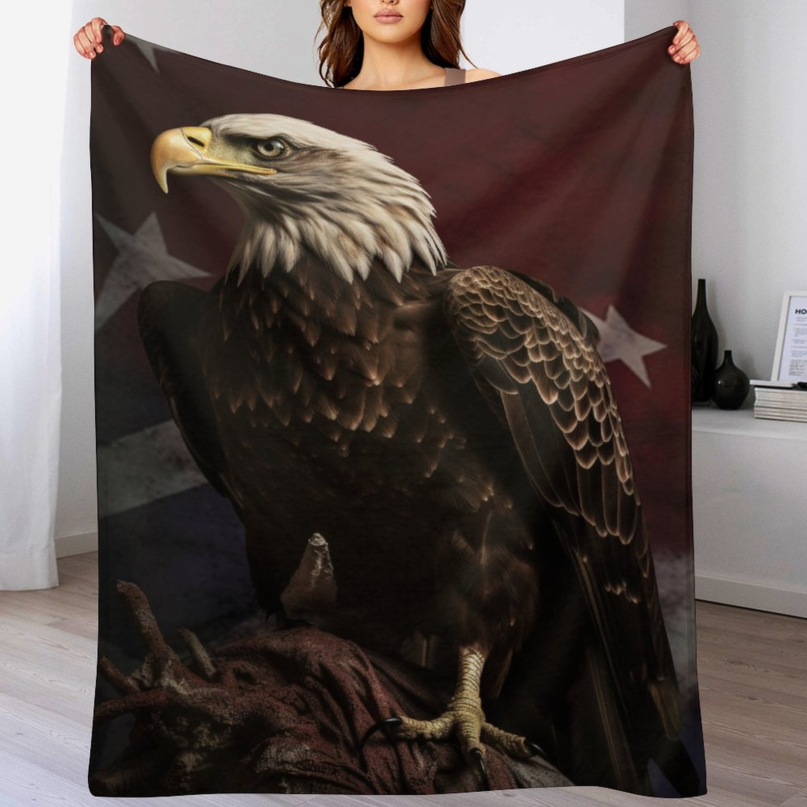 Bald Eagle with American Flag Patriotic Fourth of July Soft Flannel ...
