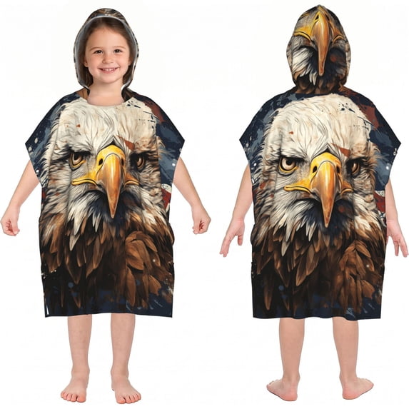 Bald Eagle And American Flag Cool Kids Hooded Beach Towel Bath Towel ...