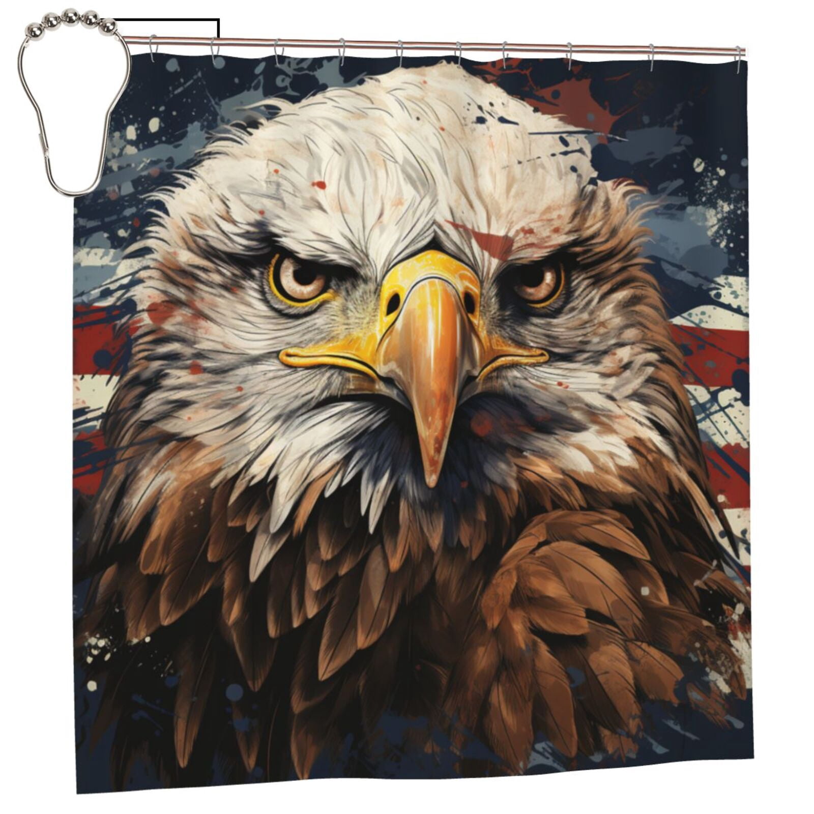 Bald Eagle And American Flag Cool Shower Curtain with 12 Iron Hooks ...