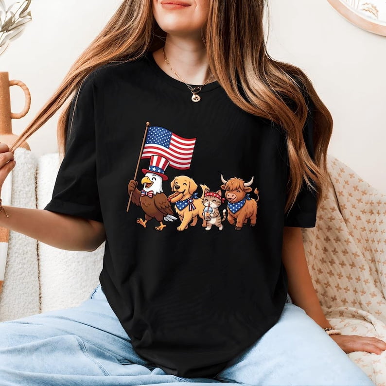 Bald Eagle Animal Graphic T-Shirt, Patriotic Dog Cat Cow Tee, 4th of ...