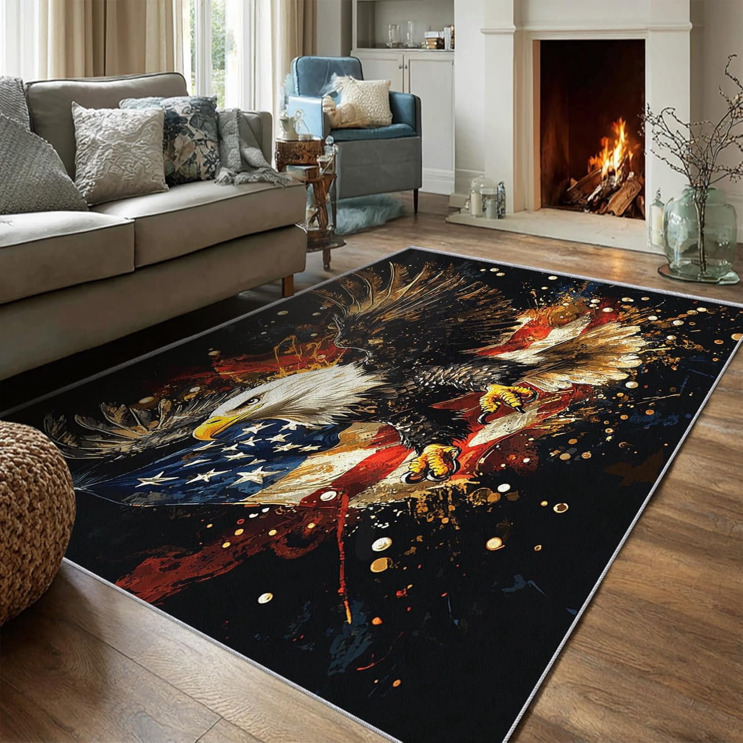 Bald Eagle Area Rugs, American Flag Patriotic Pattern Carpet, Washable ...