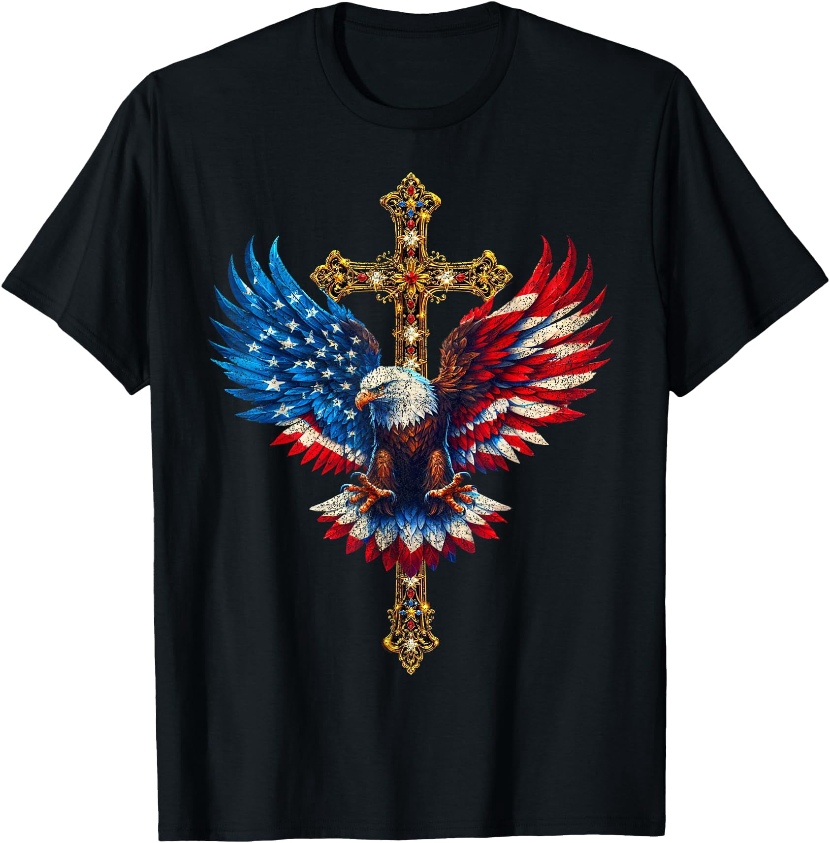 Bald Eagle Christian Faith Cross USA Flag Patriotic American T-Shirt ...