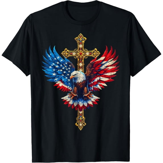 Bald Eagle Christian Faith Ctoss Usa Flag Patriotic American T-Shirt ...