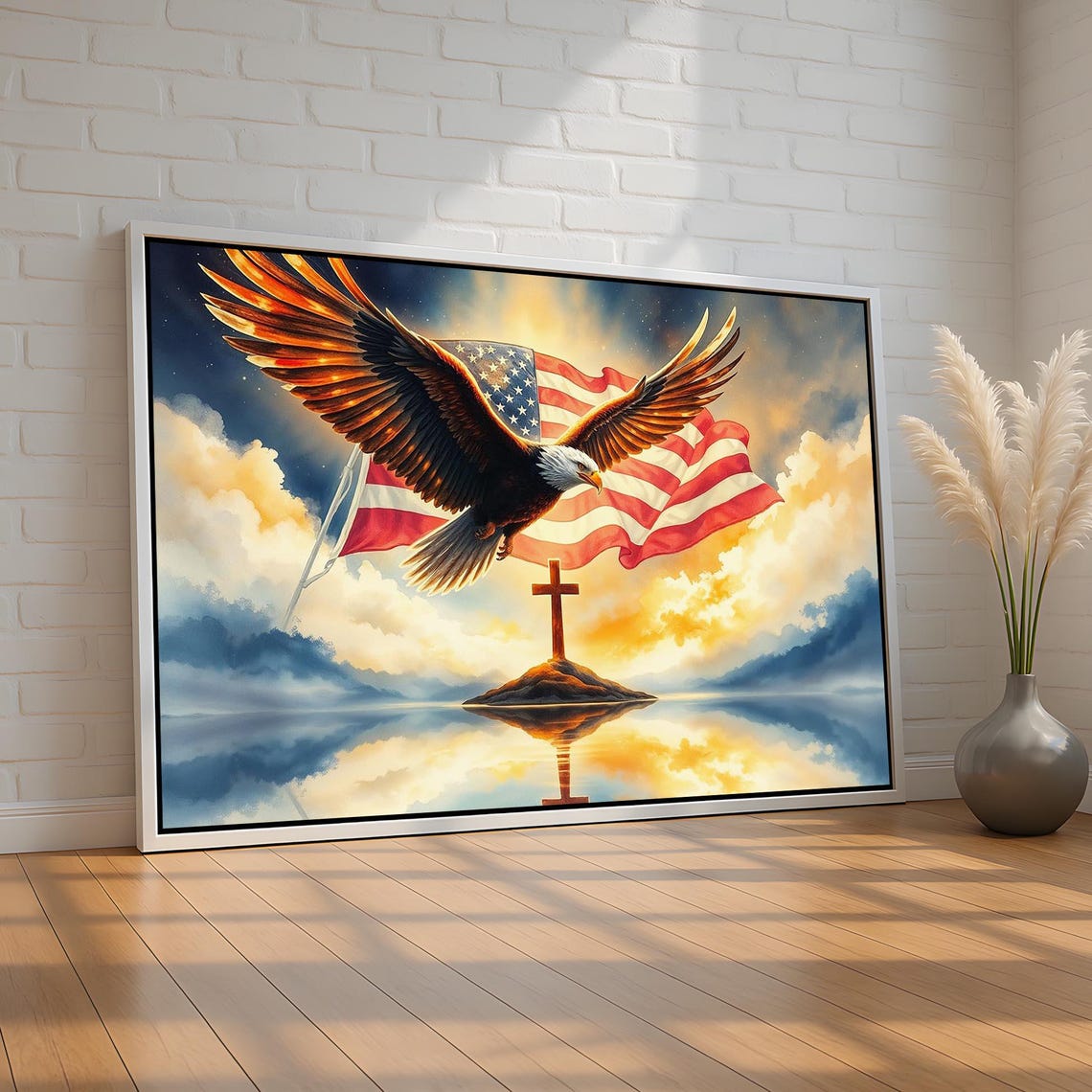 Bald Eagle Christian Wall Art Patriotic Canvas With Cross & American ...