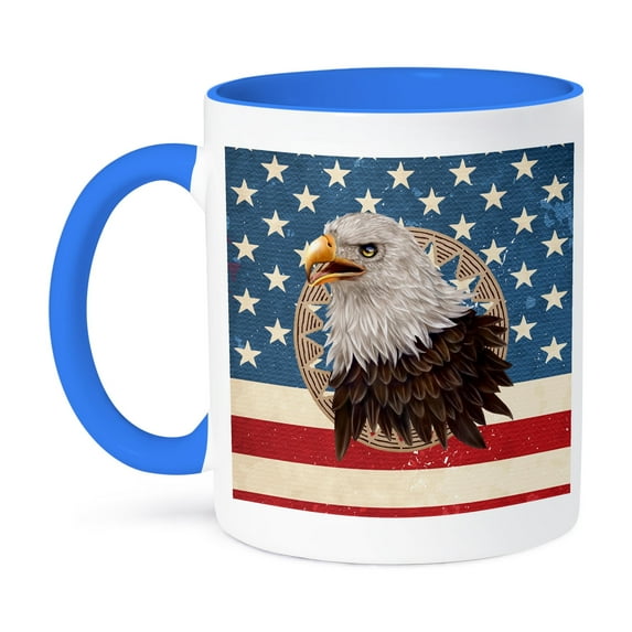 3dRose, Bald Eagle Circle Star Frame on American Flag Design, Red, White, Blue, 11oz Two-Tone ...