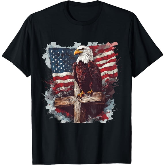 Bald Eagle Cross American Flag Patriotic Christian T-Shirt - Walmart.com