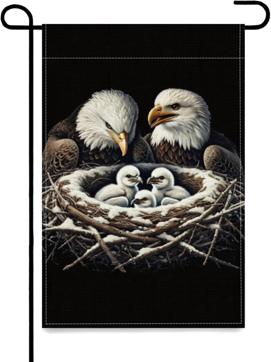 Bald Eagle Dad Mom Three Eaglet Chicks Babies in the Nest Yard Flags ...