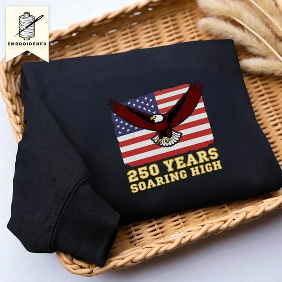 Bald Eagle Embroidery Sweatshirt with American Flag and 250 Years ...