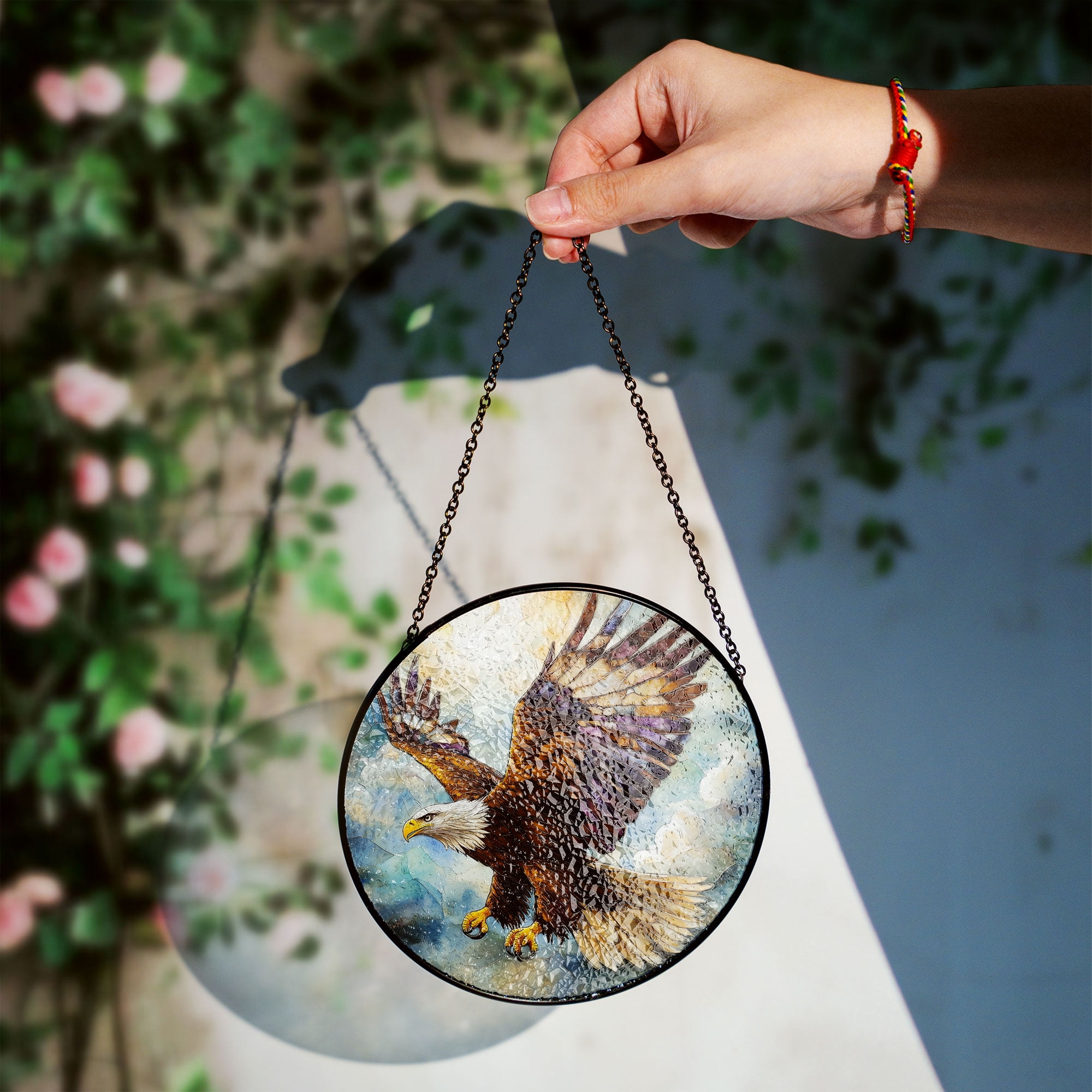 Bald Eagle in Flight Stained Glass Window Hanging - Handmade Sun ...