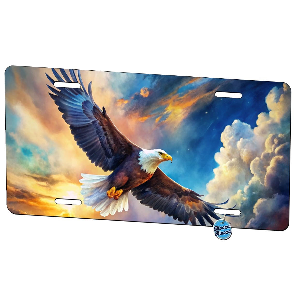 Bald Eagle Flying In Sky Clouds Watercolor Metal Novelty License Plate ...