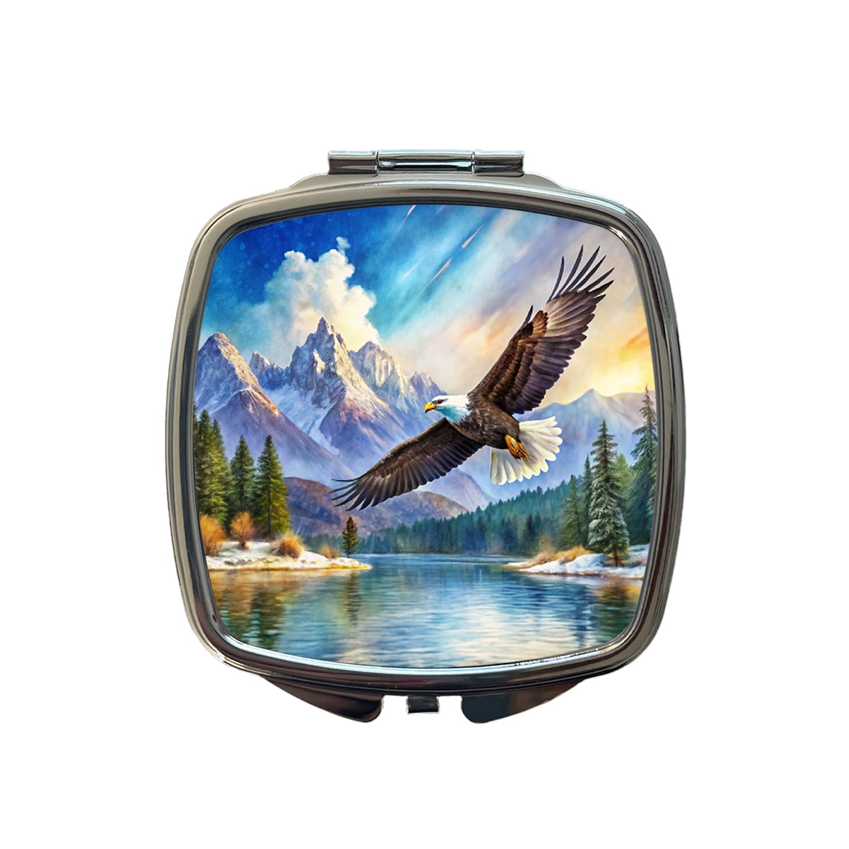 Bald Eagle Flying With Mountains Lake Watercolor Travel Makeup Handbag ...