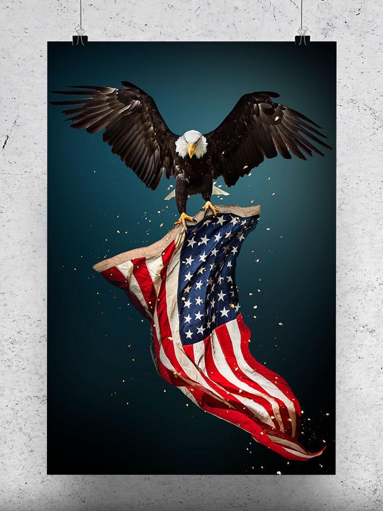 Bald Eagle Flying With Usa Flag Poster -Image by Shutterstock - Walmart.com