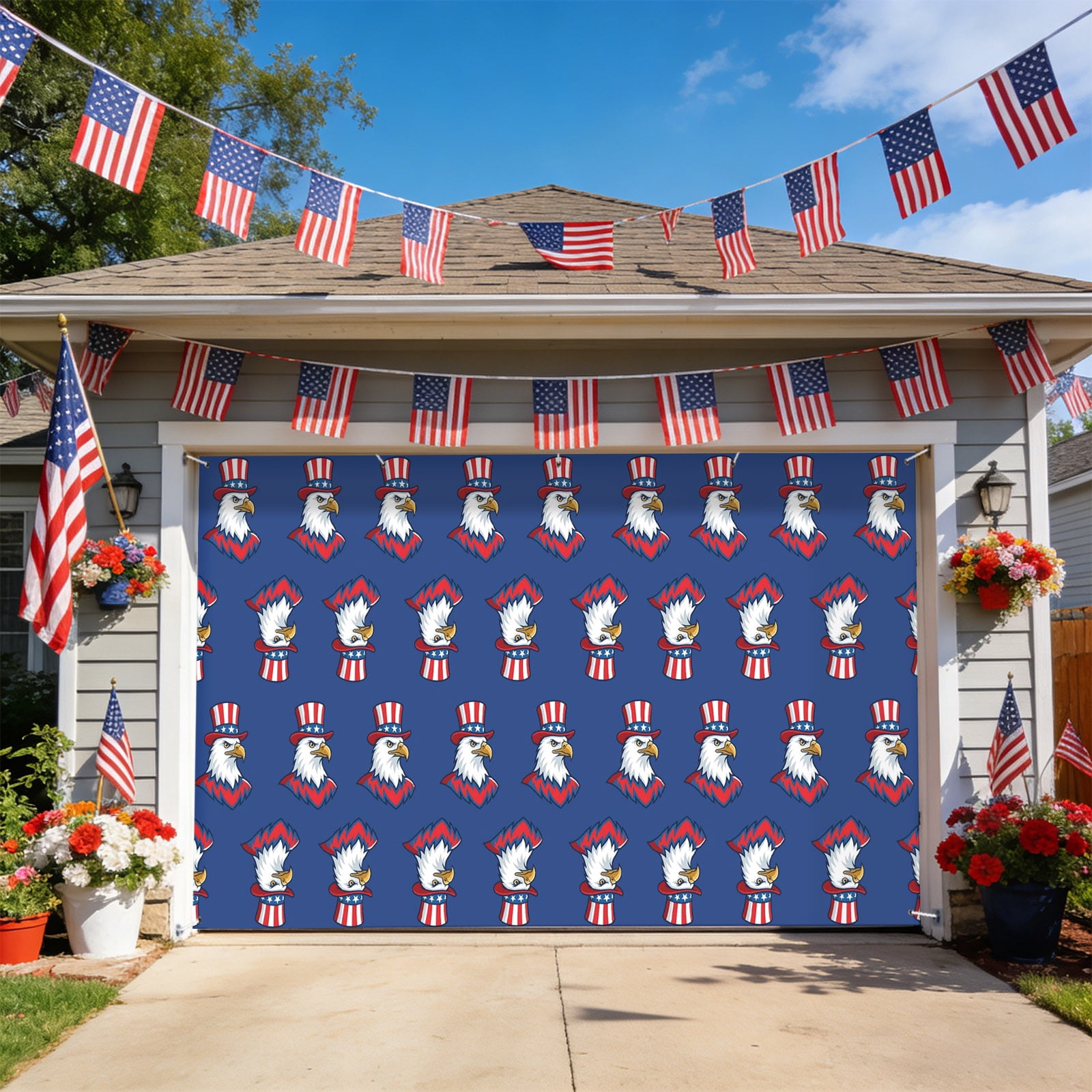 Bald Eagle Garage Door Cover, 4 of July Patriotic Birds Country Classic ...