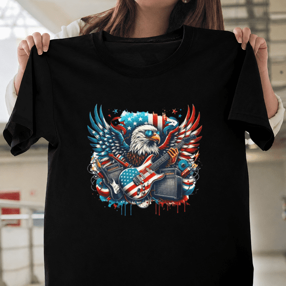 Bald Eagle Guitar Shirt Patriotic Rock 4th Of July USA Music Freedom ...