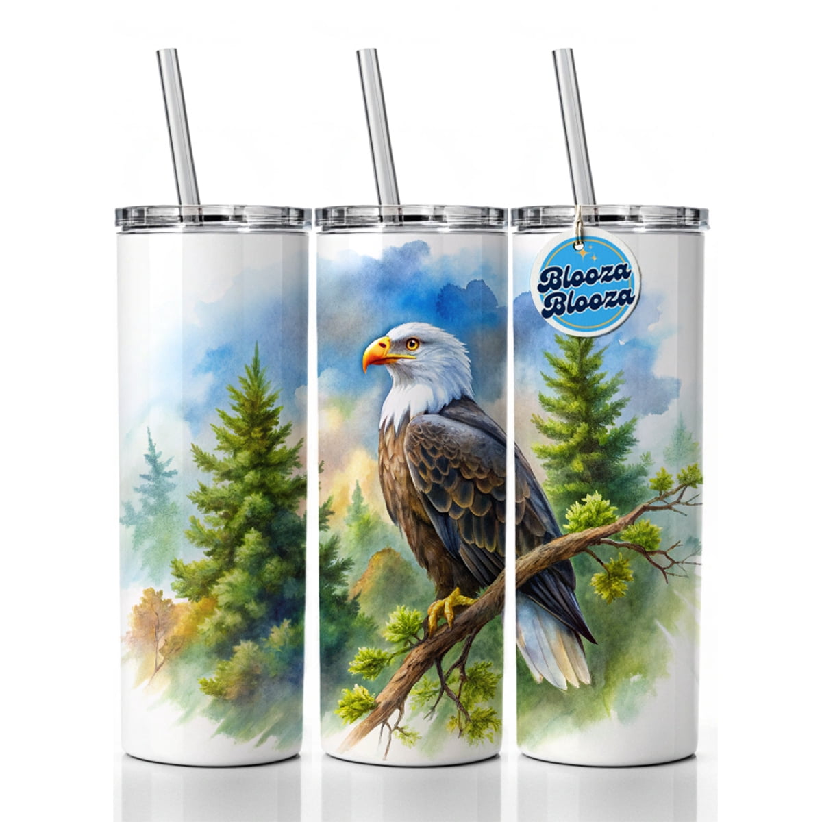 Bald Eagle In Tree Watercolor 20oz Insulated Water Bottle Skinny ...