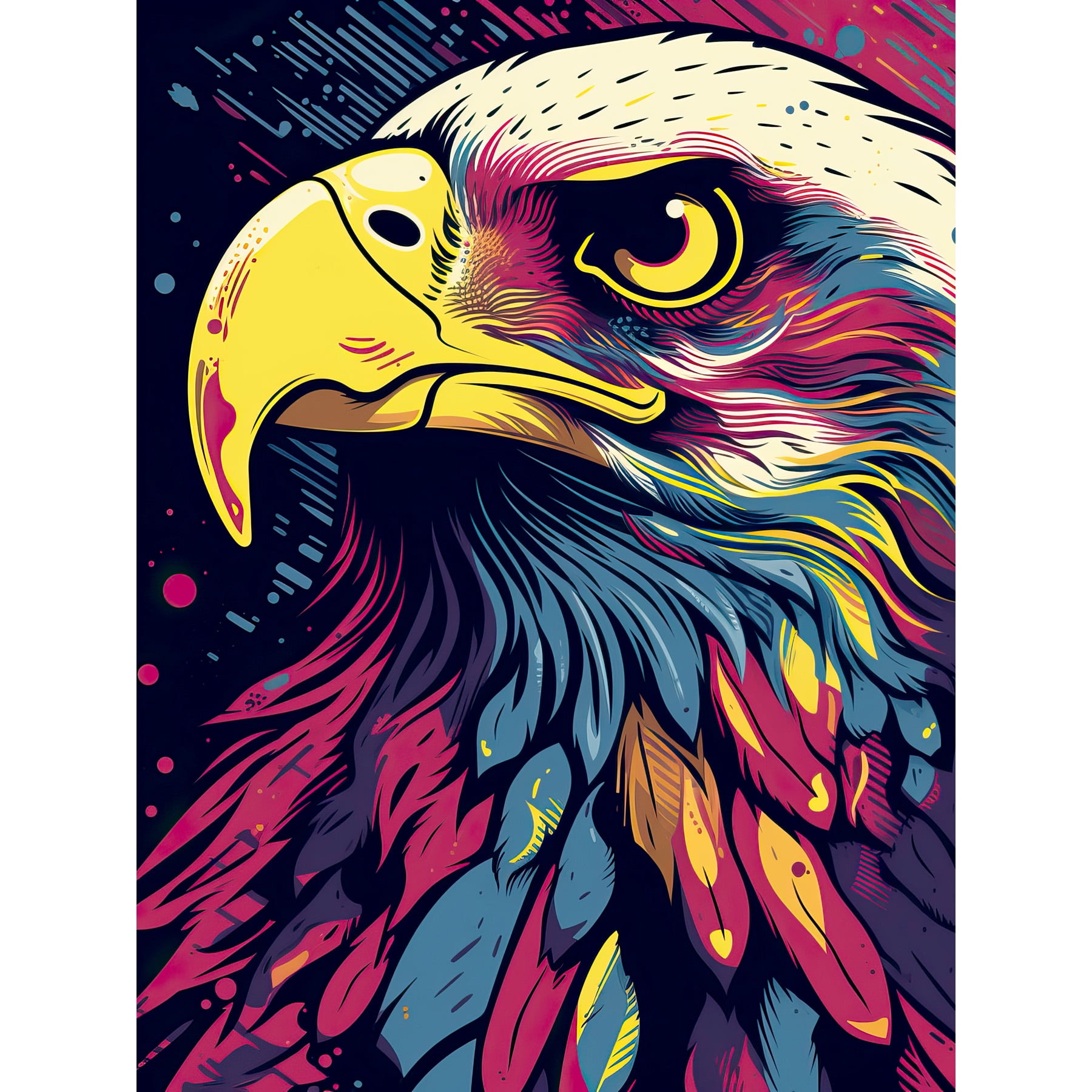 Bald Eagle Linocut Portrait Colourful Feathers USA Symbol Modern Pop ...