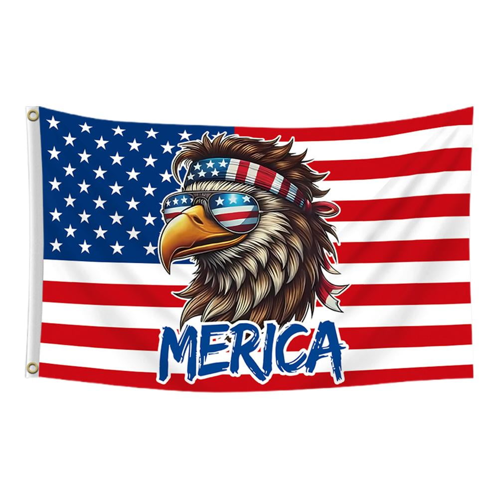 Bald Eagle Merica Funny Flag 4th of July American Patriotic Flags Decor ...