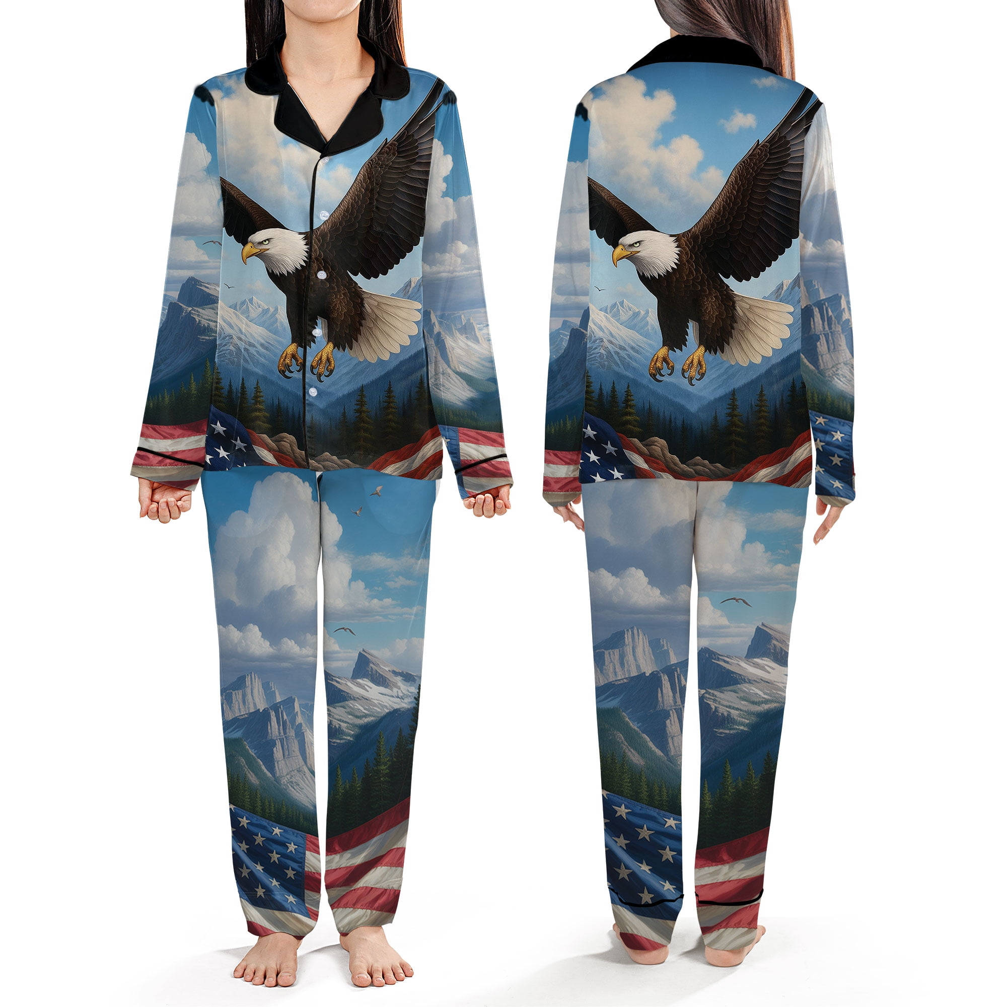 Bald Eagle Mountain Pajamas Set – Patriotic Nature-Inspired Sleepwear ...