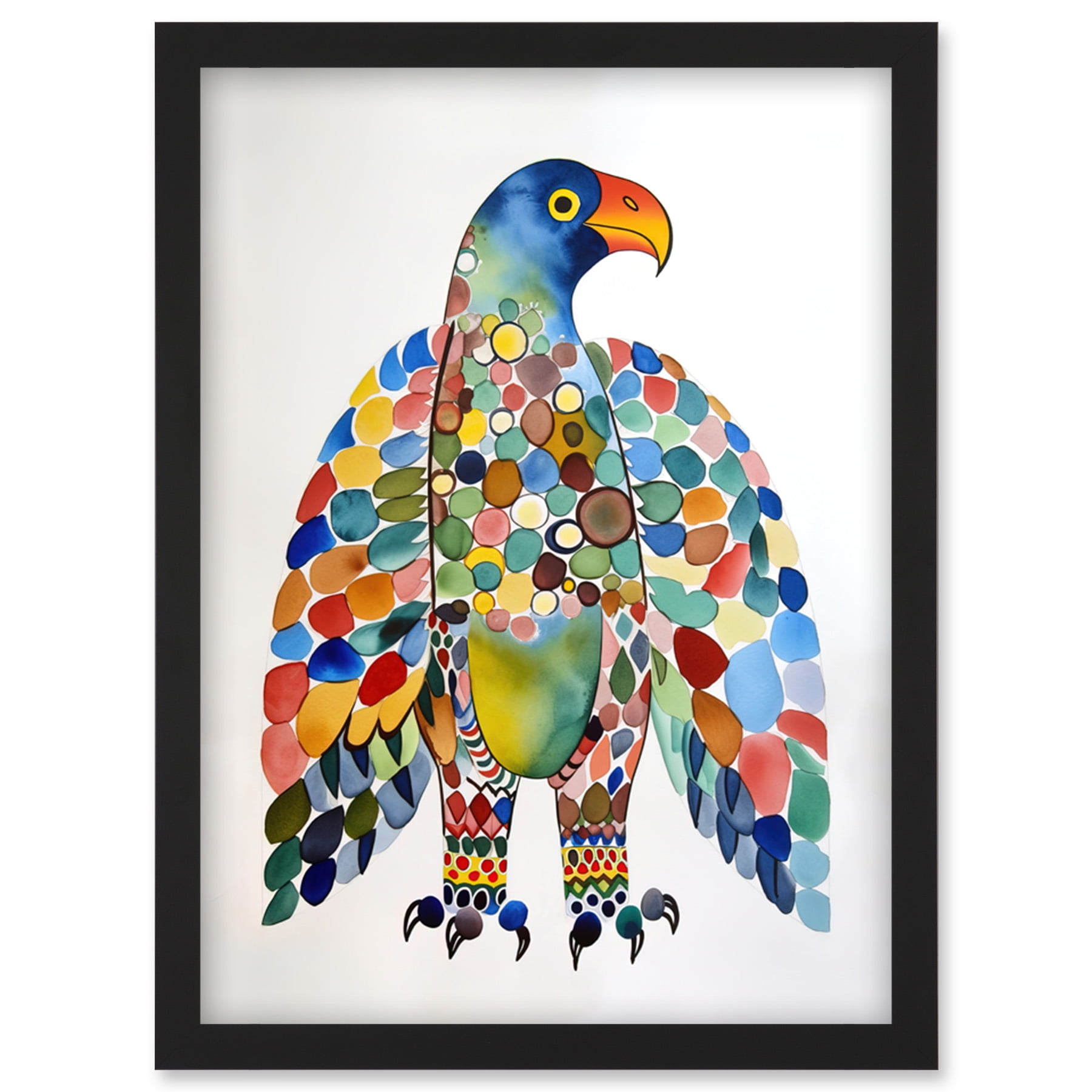 Bald Eagle Multicolour Pattern Portrait Folk Art Watercolour Painting ...