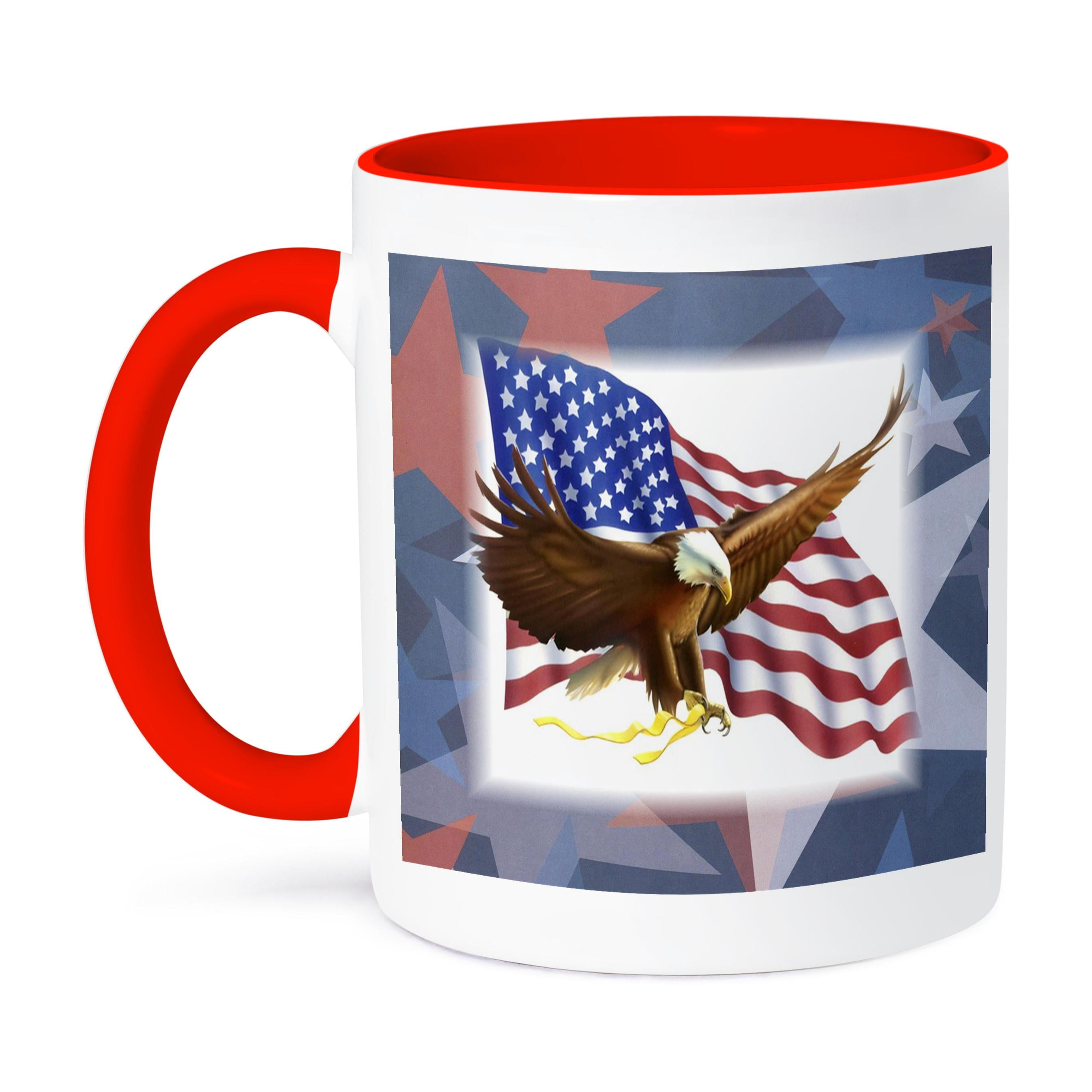 3dRose, Bald Eagle On USA Flag On Red White Blue Stars, 11oz Two-Tone Red Mug - Walmart.com
