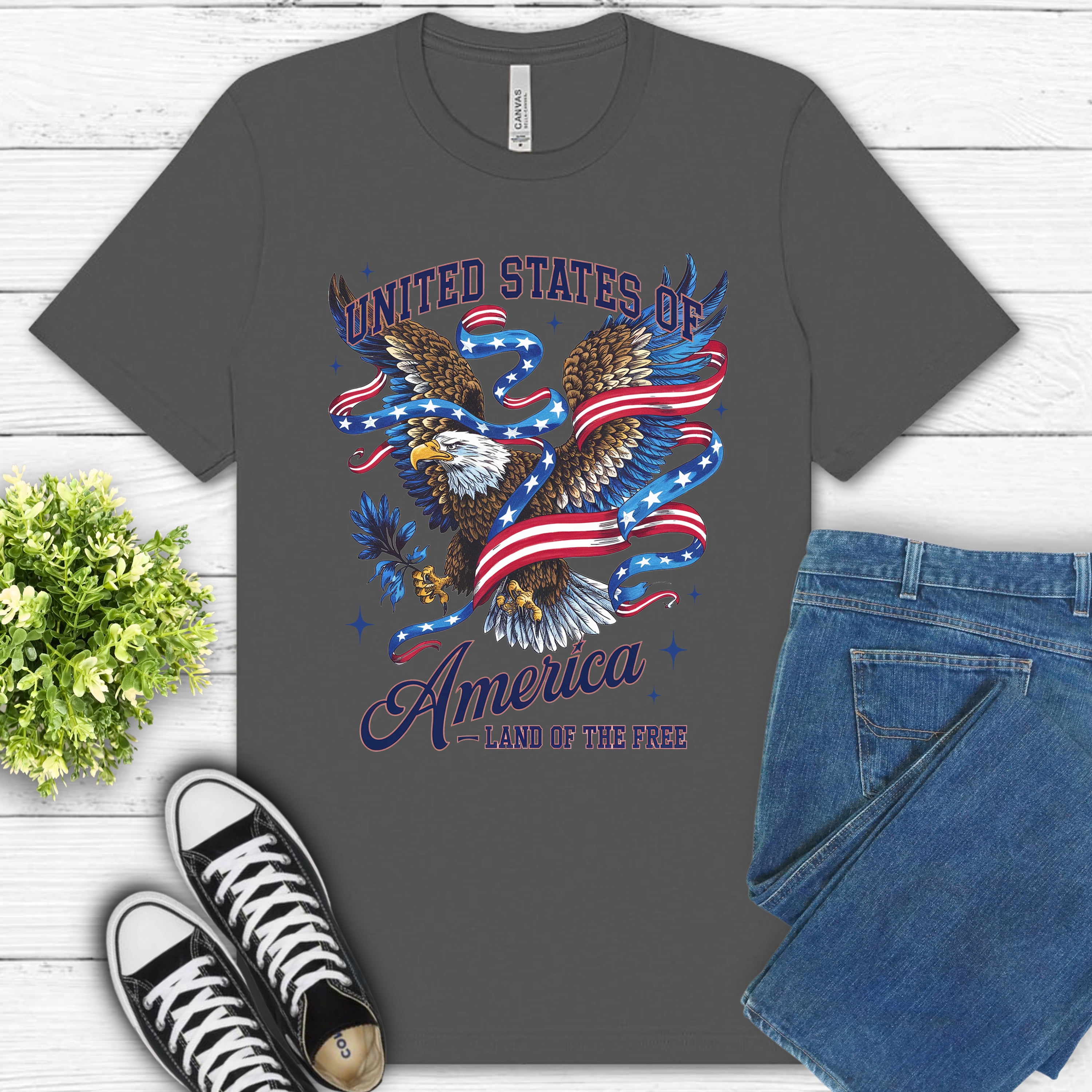 Bald Eagle Patriotic T-Shirt, Unisex USA Flag Ribbon Graphic Tee, Berry ...