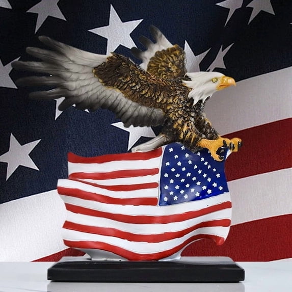 Bald Eagle Resin Statue , 4th of July Table Ornament with American Flag ...