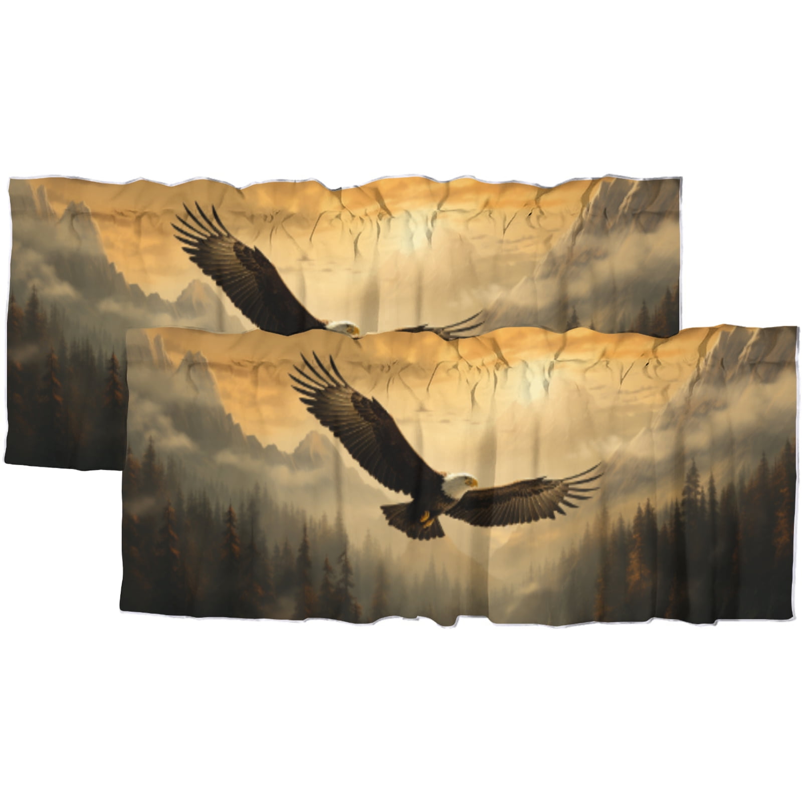 Bald Eagle Rod Pocket Thermal Insulated Curtain Valance Pine Tree Foggy ...