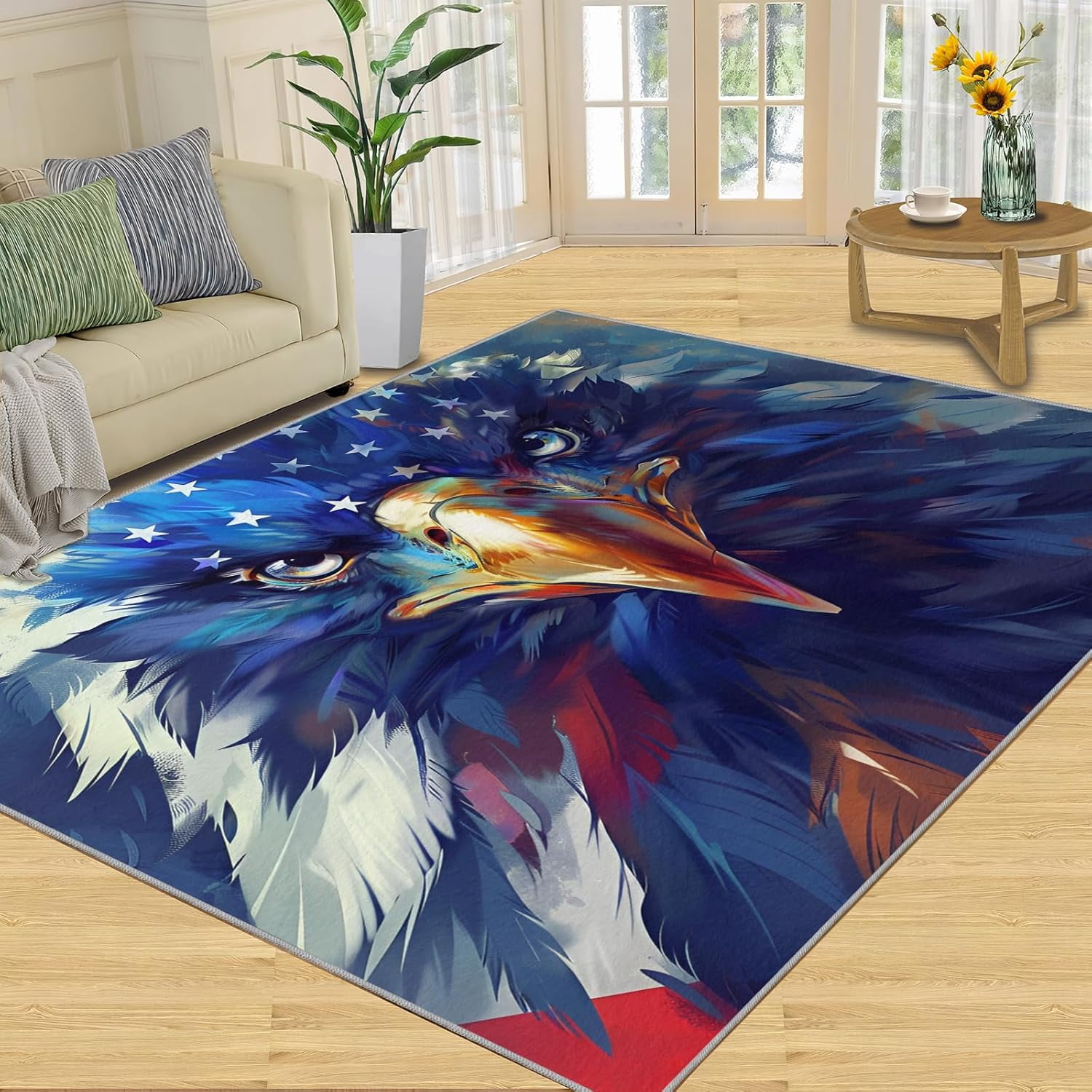 Bald Eagle Rug, American Flag Area Rug - Non-Slip Washable Rugs for ...