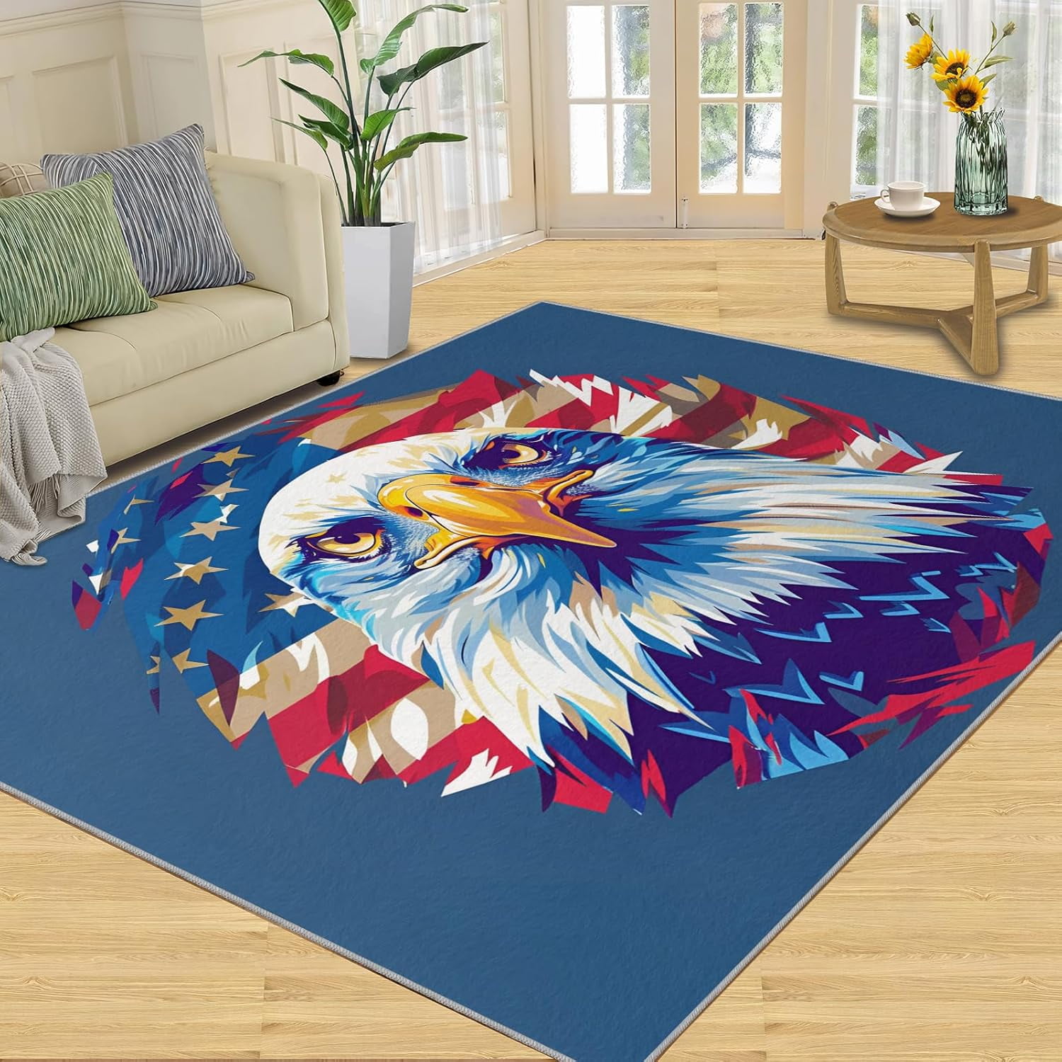 Bald Eagle Rug, American Flag Area Rug - Non-Slip Washable Rugs for ...