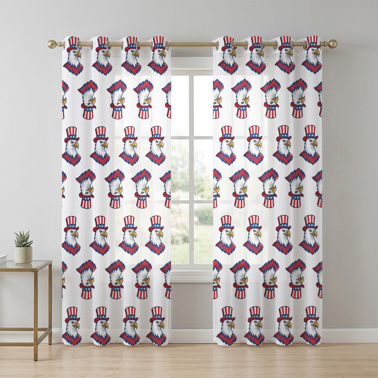 Bald Eagle Sheer Curtains 63 Inch Long 2 Panels, 4th of July Patriotic ...