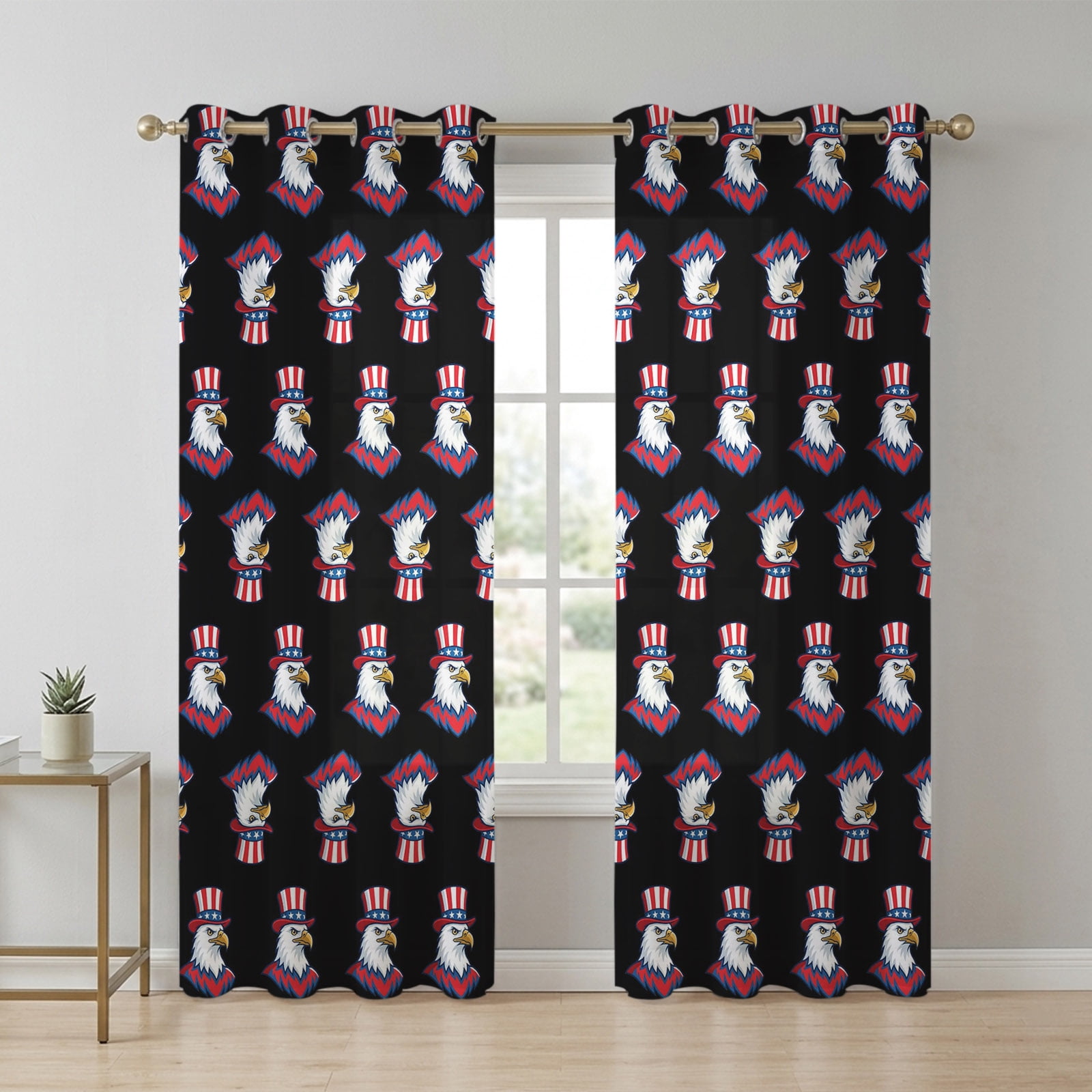Bald Eagle Sheer Curtains 84 Inch Long 2 Panels, 4th of July Patriotic ...