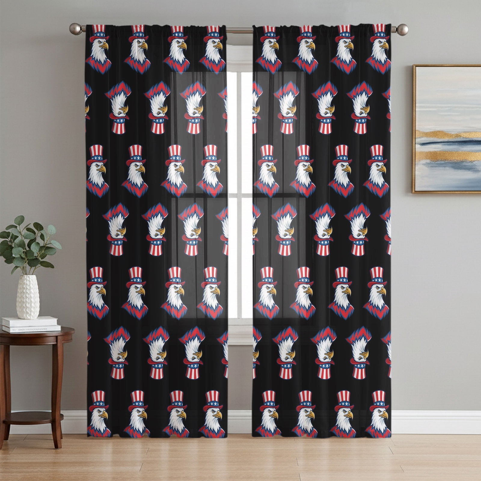 Bald Eagle Sheer Curtains for Living Room Bedroom, 4th of July ...