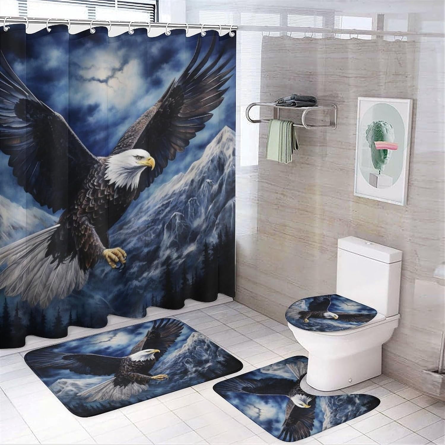 Bald Eagle Shower Curtain Sets with Rugs 4 Piece, Decor for Bathroom ...