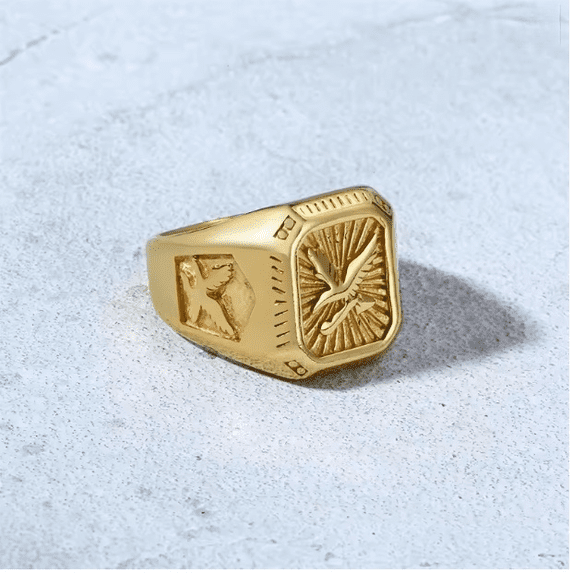 Bald Eagle Signet Ring For Men Bird Stamp Bird Rings 14K Yellow Gold ...