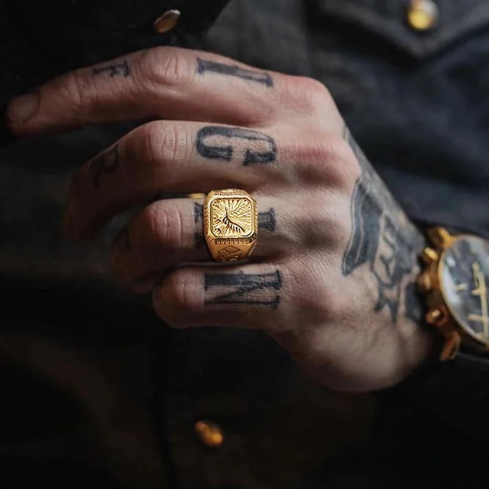 Bald Eagle Signet Ring For Men Birds Stamp Bird Rings 14K Yellow Gold ...