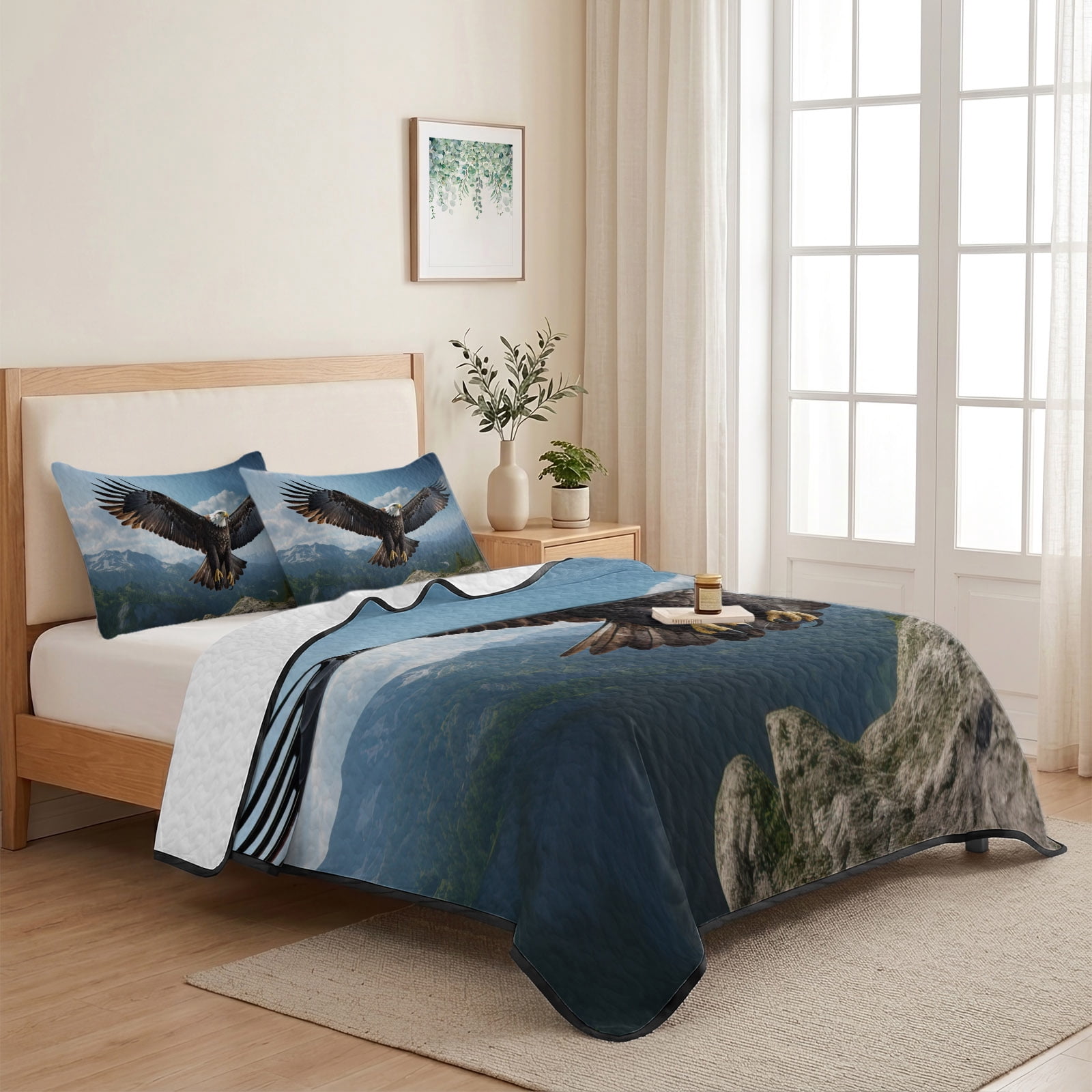 Bald Eagle Soaring Above Mountains Wild Birds 3 Pieces Quilt Set,1 ...
