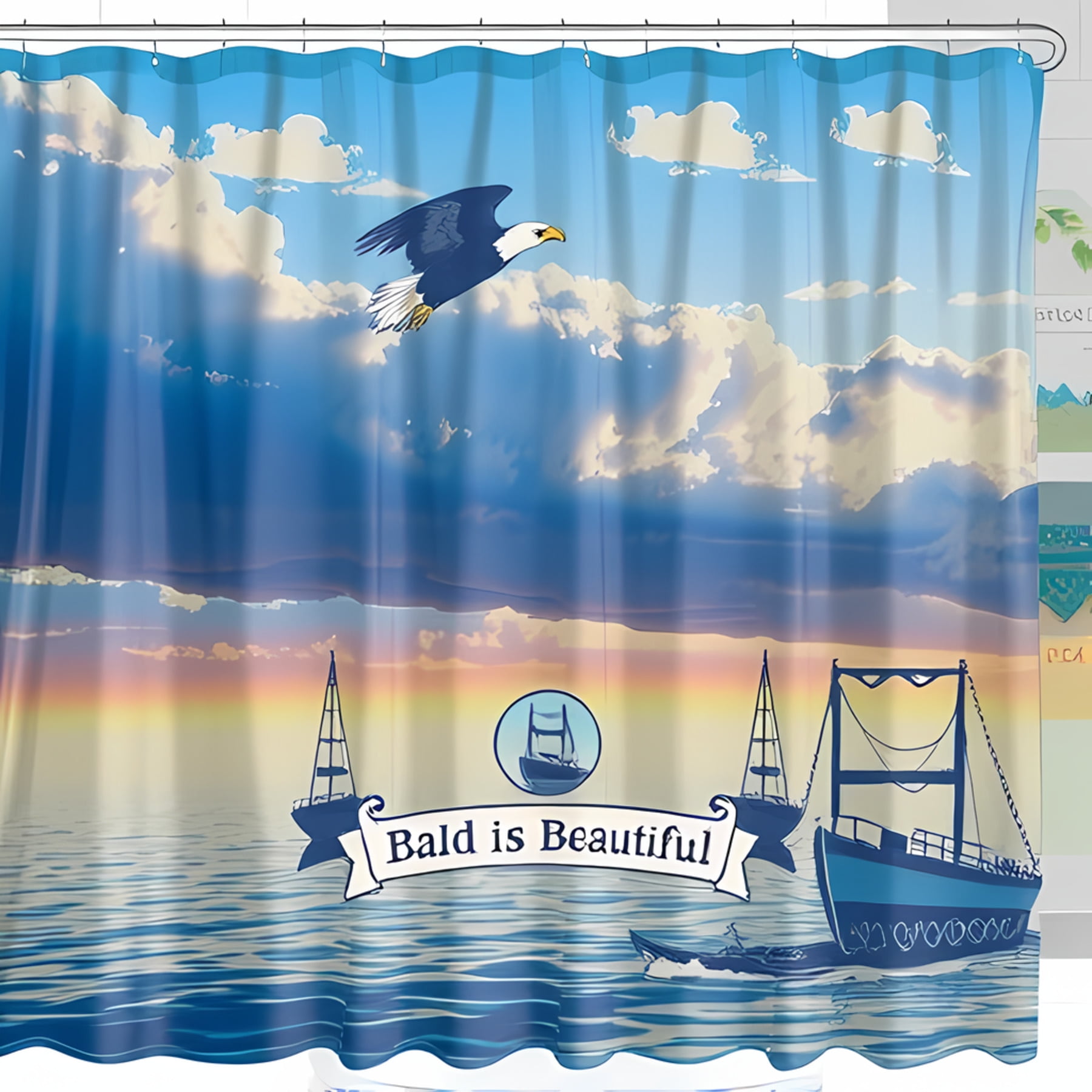 Bald Eagle Soaring Shower Curtain - Serene Seascape Design with ...