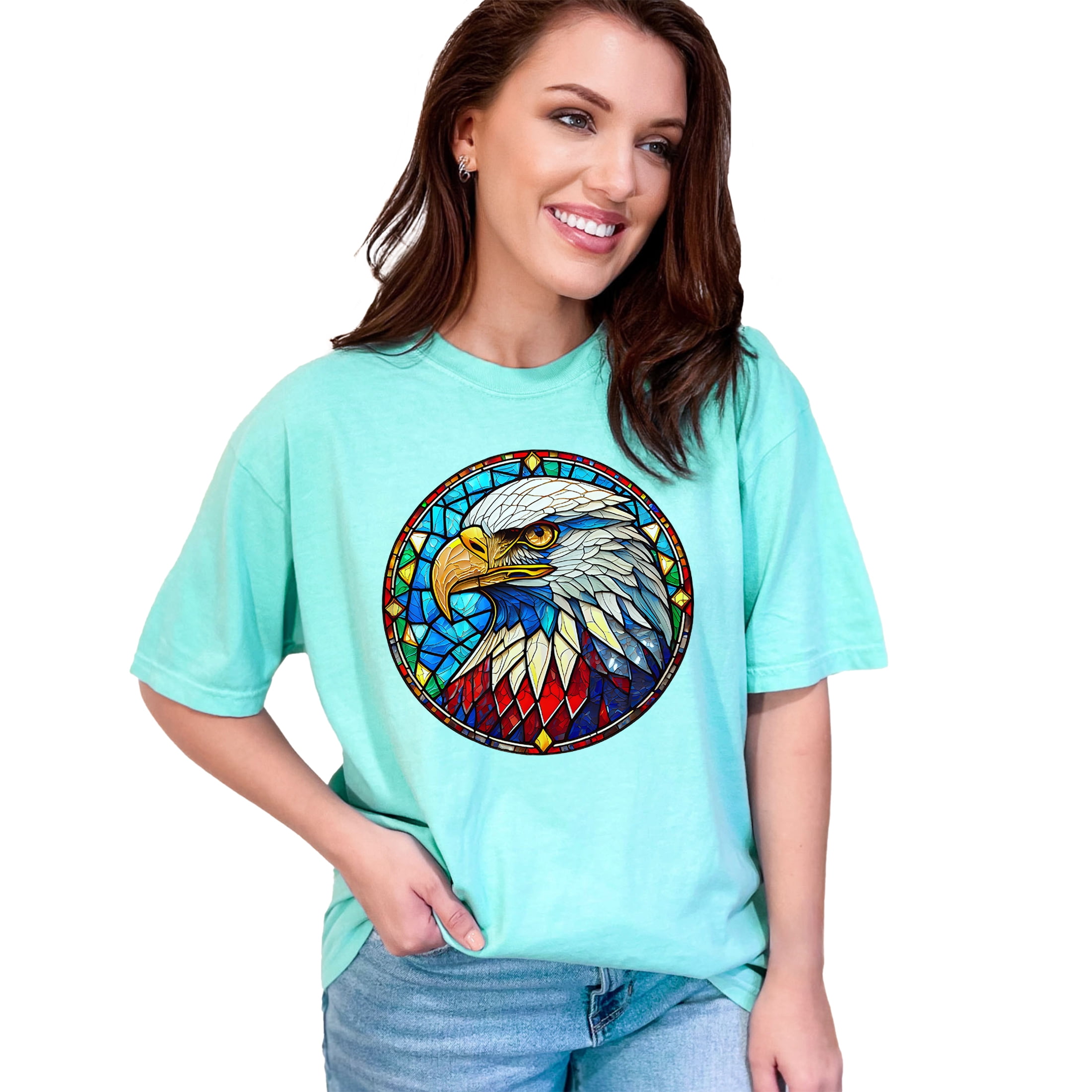 Bald Eagle Stained Glass Art T-Shirt, Patriotic Eagle Design Tee, Bold ...