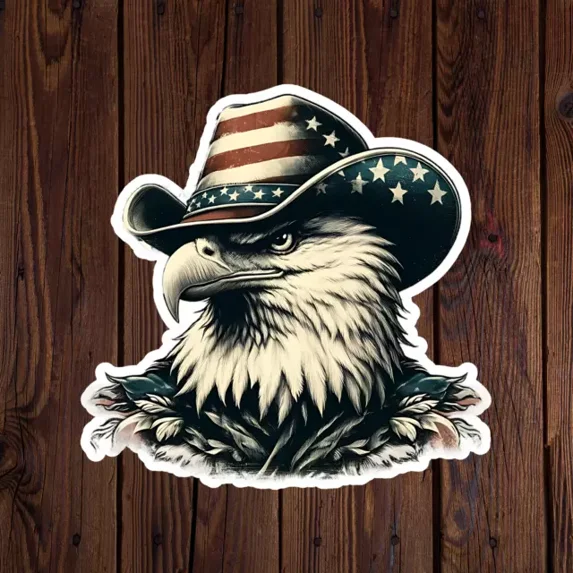 Bald Eagle Sticker American Flag Cowboy Hat Novelty Laptop Sticker ...