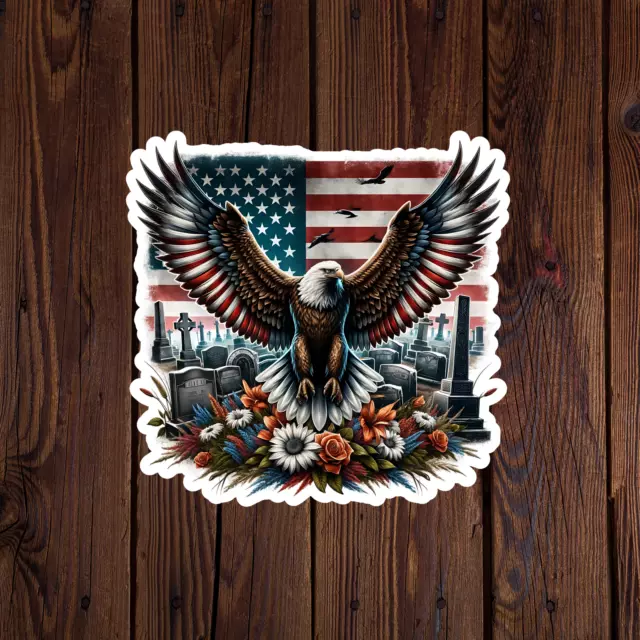 Bald Eagle Sticker American Flag Flower Memorial Veteran Hero Sticker ...