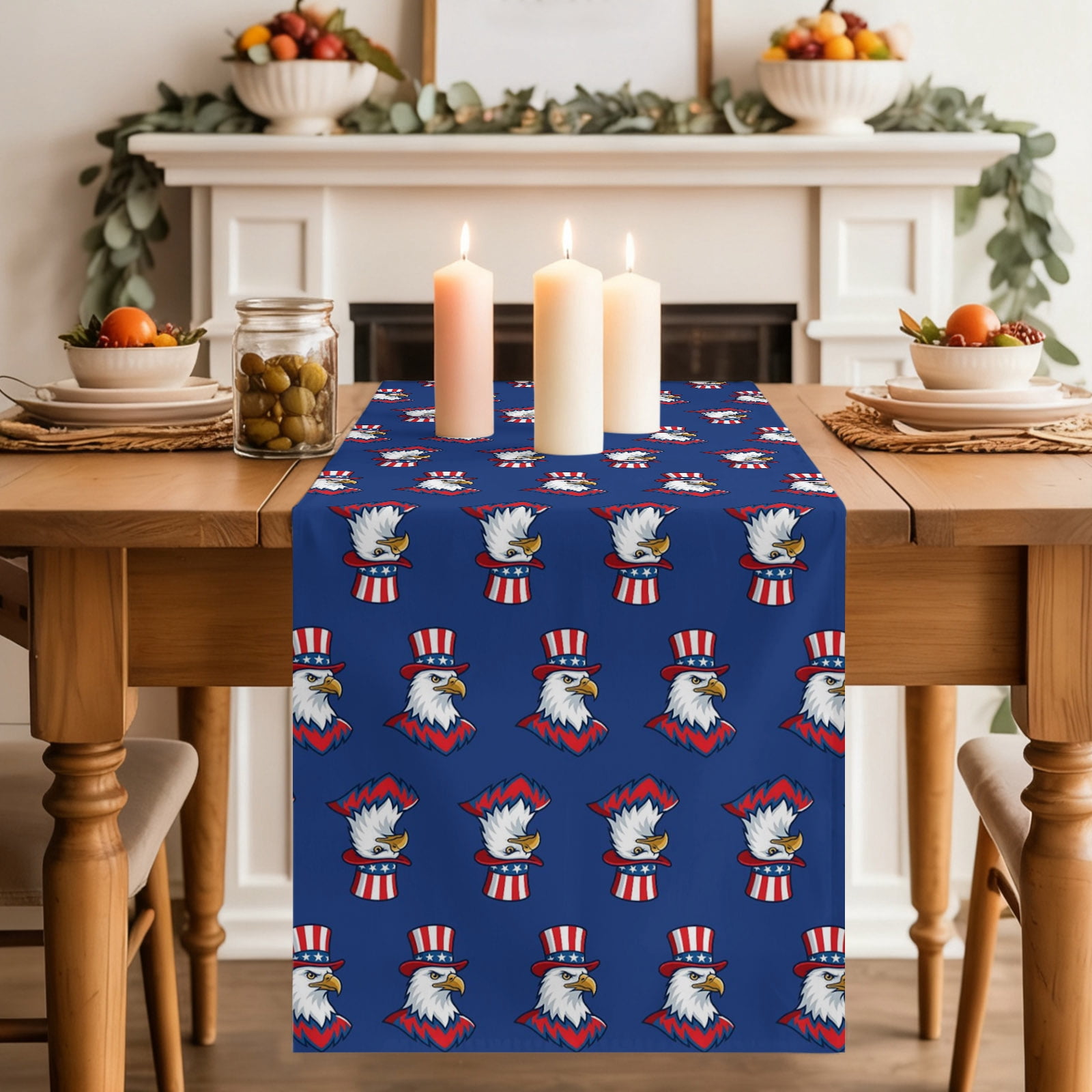 Bald Eagle Table Runner, 4th of July Patriotic Bird Blue Background ...