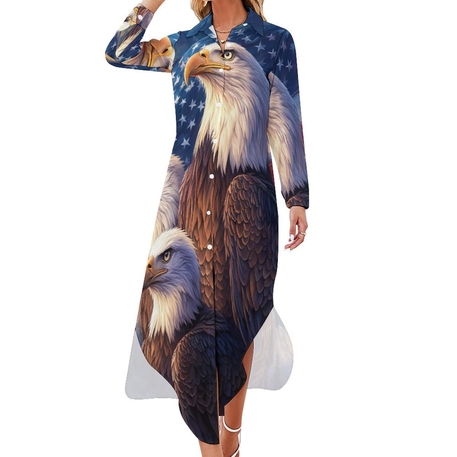 Bald Eagle U.S.A Flag on The Peak Women's Maxi T Shirt Dress Long ...